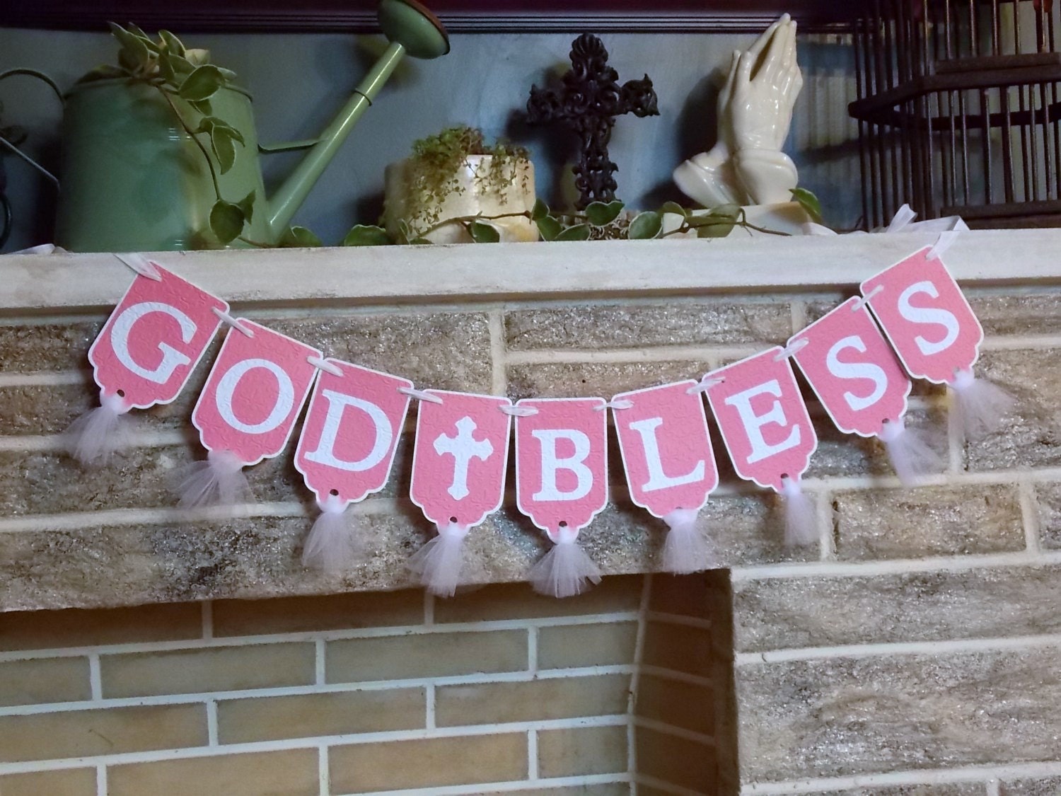 God Bless Banner in Pink and White Christening Decor Baptism - Etsy
