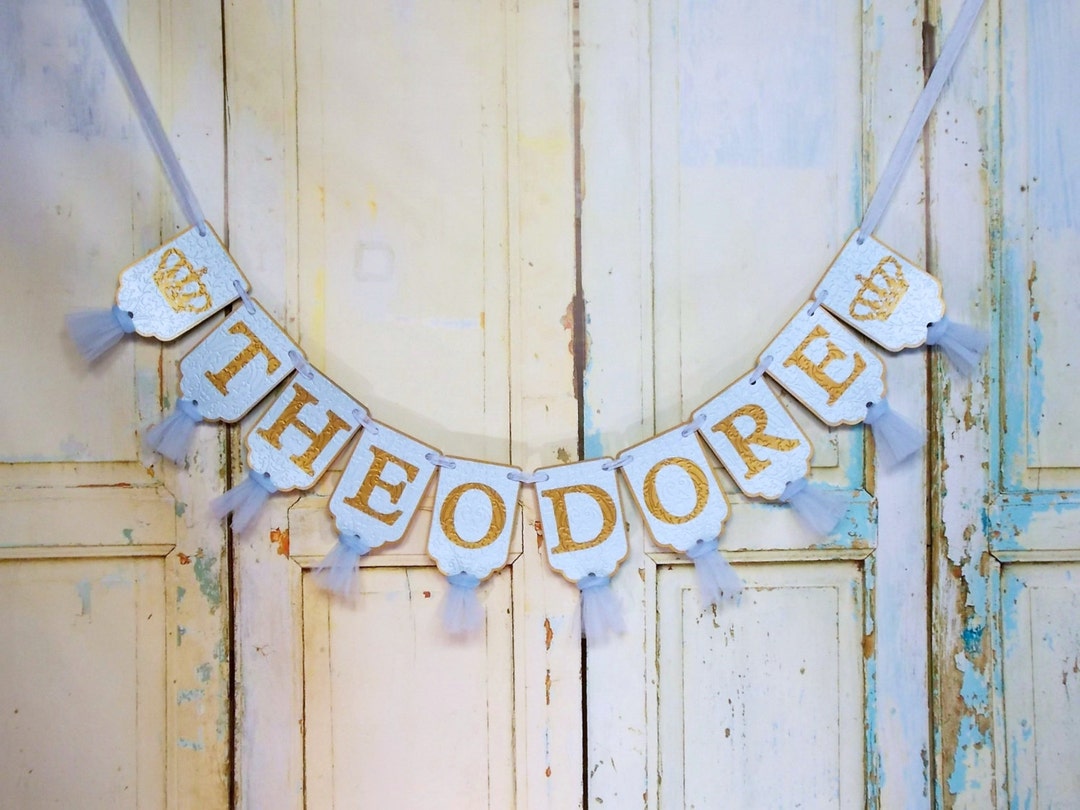 Boys Name Banner With Crowns: Baby Blue & Gold Royal Decor - Etsy