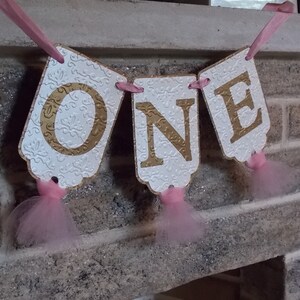 One Banner Embossed Cream Pink and Gold Banner with Tulle | Etsy