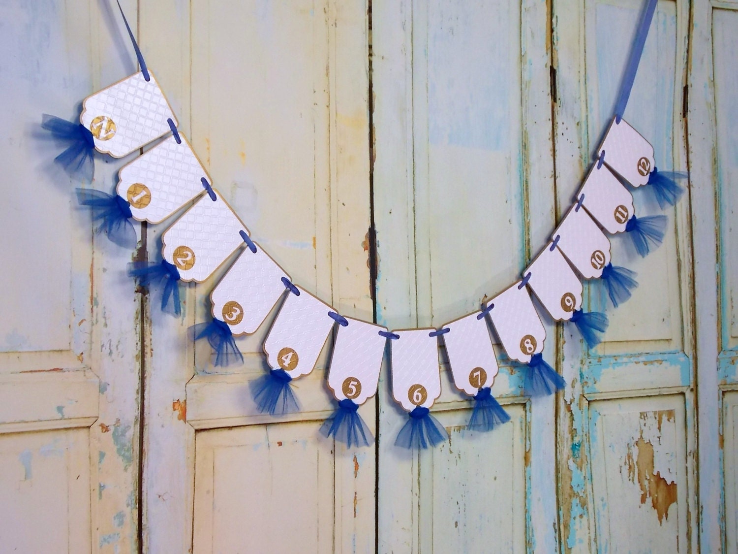 First Year Picture Banner White Blue and Gold First Birthday | Etsy