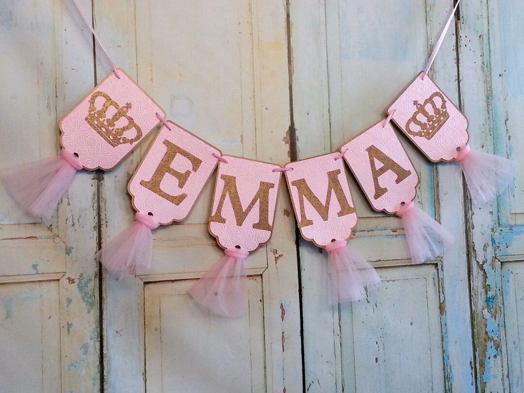 Girls Name Banner With Crowns, Large Embossed Pink and Gold Banner With ...