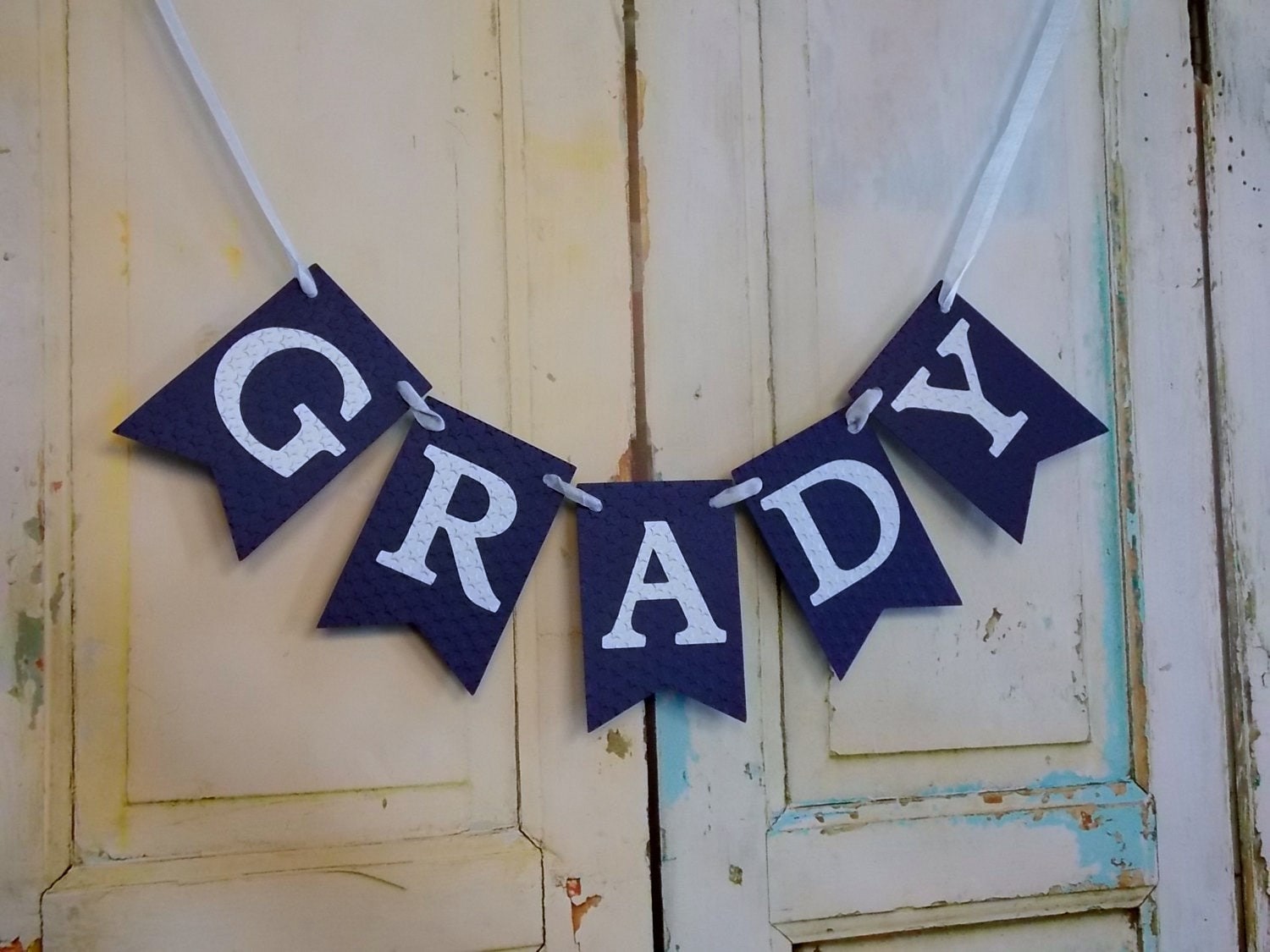 Boy's Name Banner Banner in Light and Navy Blue Embossed | Etsy