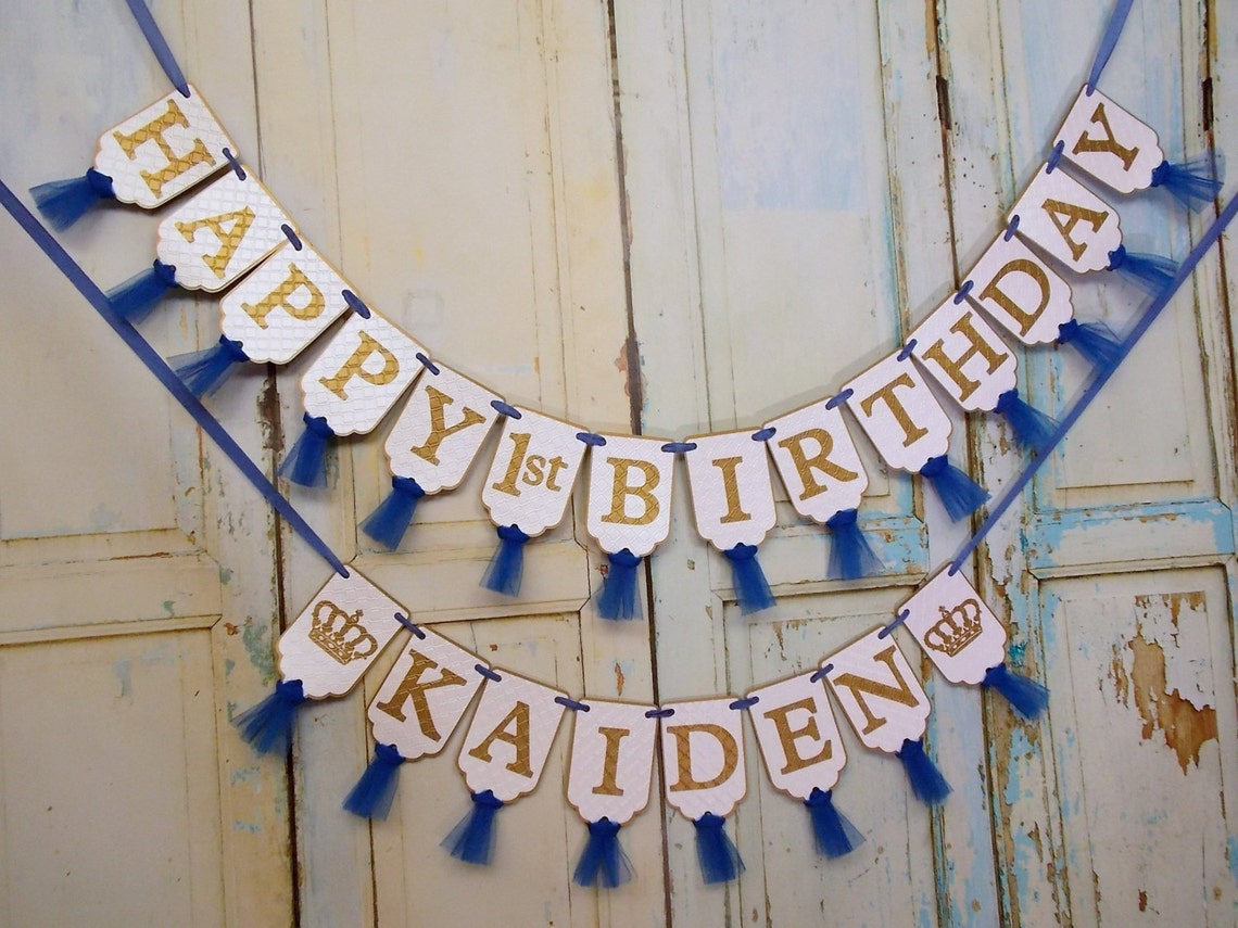 Happy 1st Birthday Banner Boys Name Banner With Crowns - Etsy