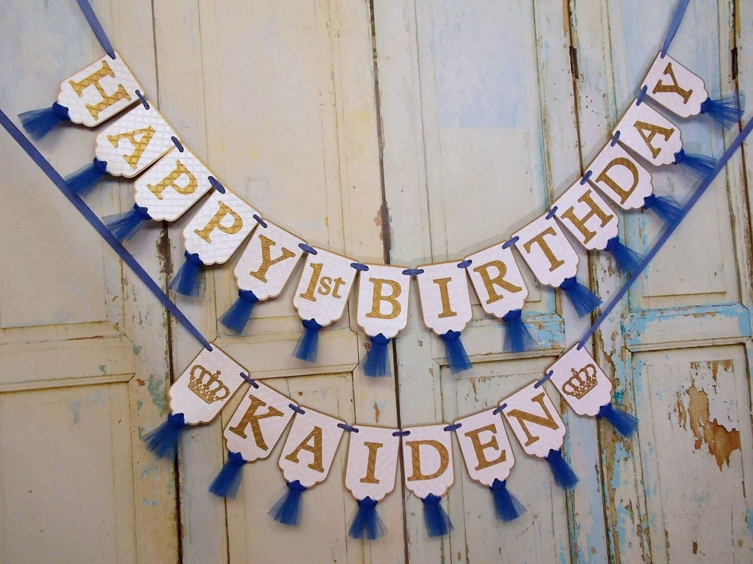 Happy 1st Birthday Banner Boys Name Banner With Crowns - Etsy