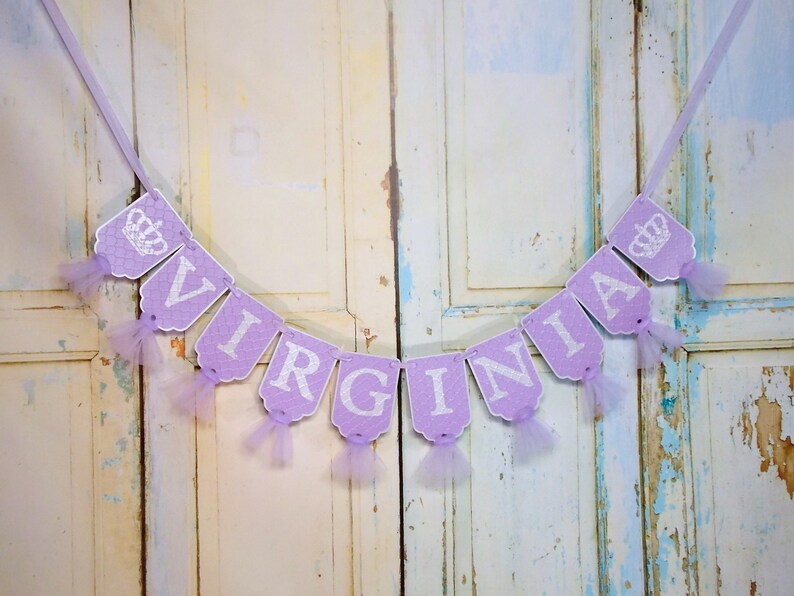 Girls Name Banner With Crowns Lavender and Silver Banner With | Etsy