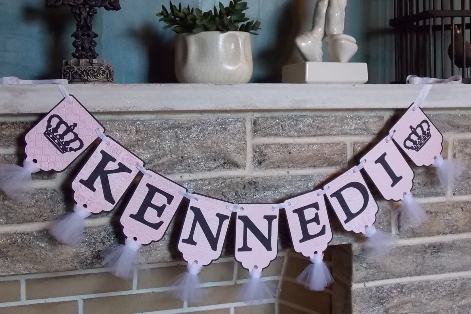 Girl's Custom Name Banner With Crowns Pink White and | Etsy