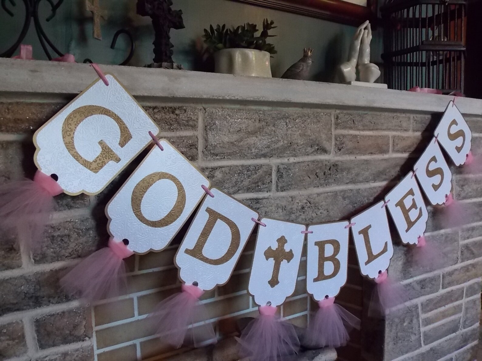 God Bless Banner in Extra Large Size White Pink and Gold | Etsy
