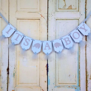 It's A Boy Banner With Elephants, Blue and Gray Banner With Tulle, Boy ...