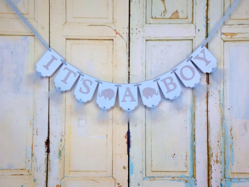 It's A Boy Banner with Elephants Blue and Gray Banner | Etsy