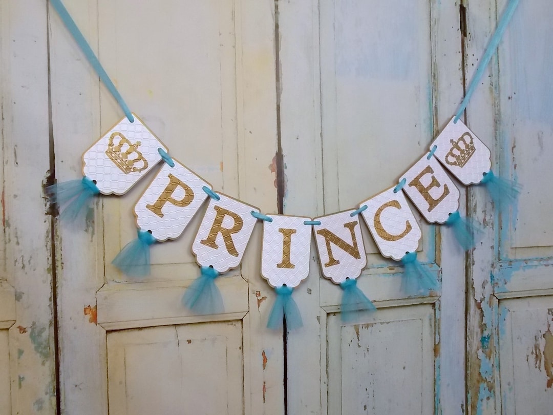 Custom Name Banner With Crowns: White, Turquoise, and Gold - Etsy