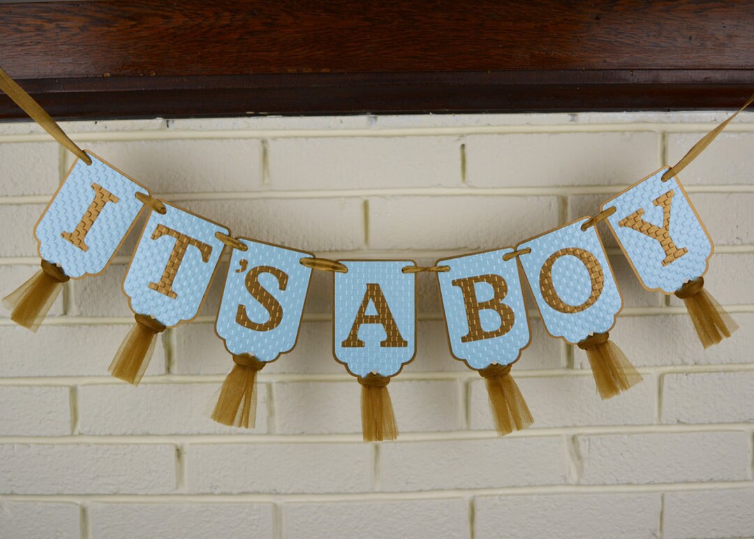 It's A Boy Banner, Embossed Blue and Gold Banner With Tulle, Boy Baby ...