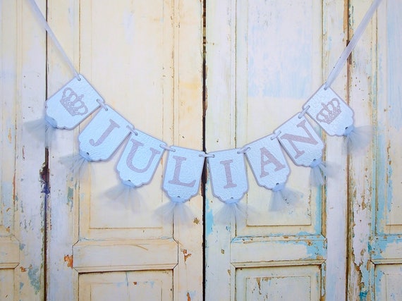 Boys Name Banner With Crowns Baby Blue and Gray Birthday | Etsy