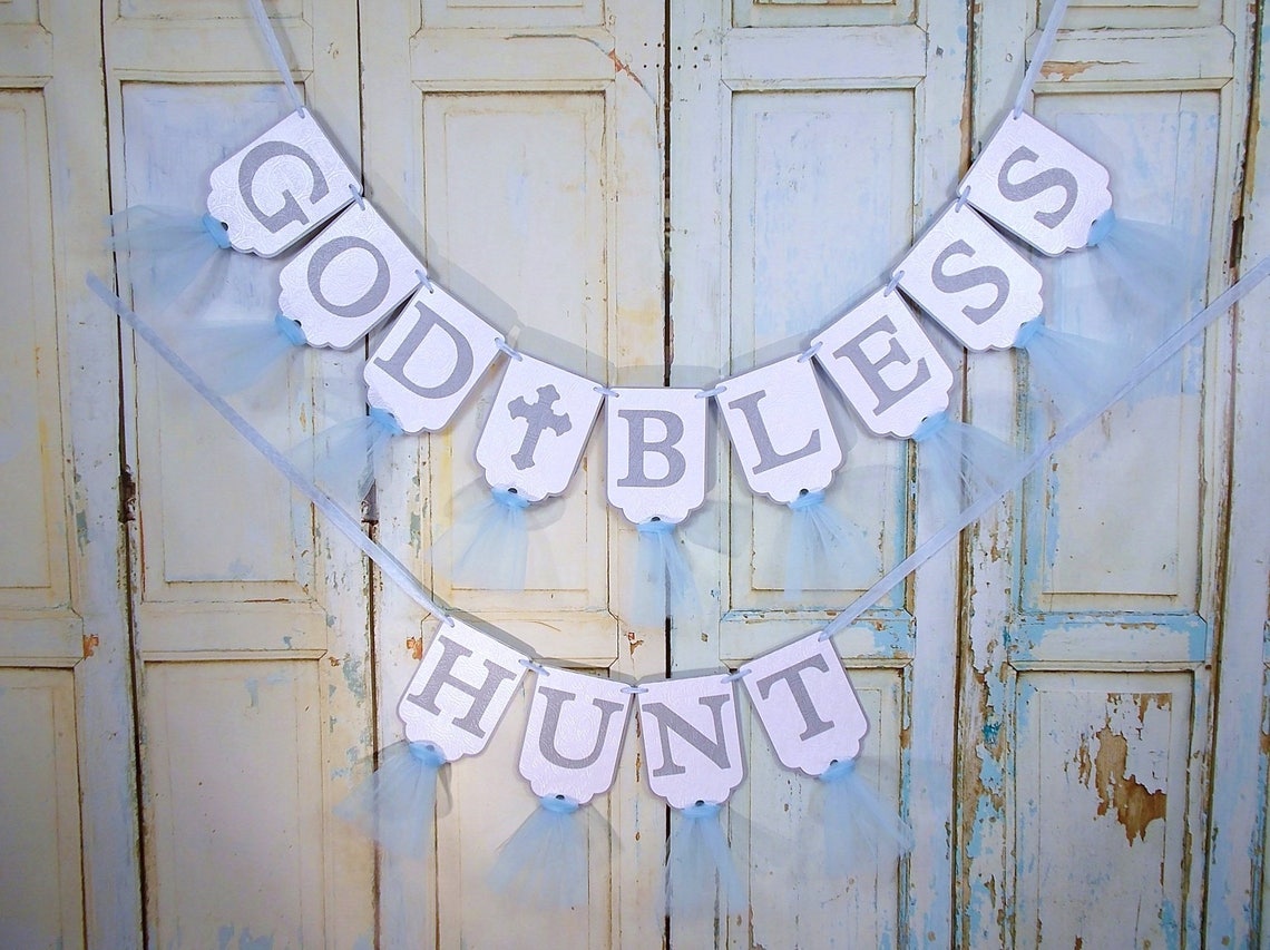 God Bless Banner in Large Size White Blue and Silver Banner - Etsy
