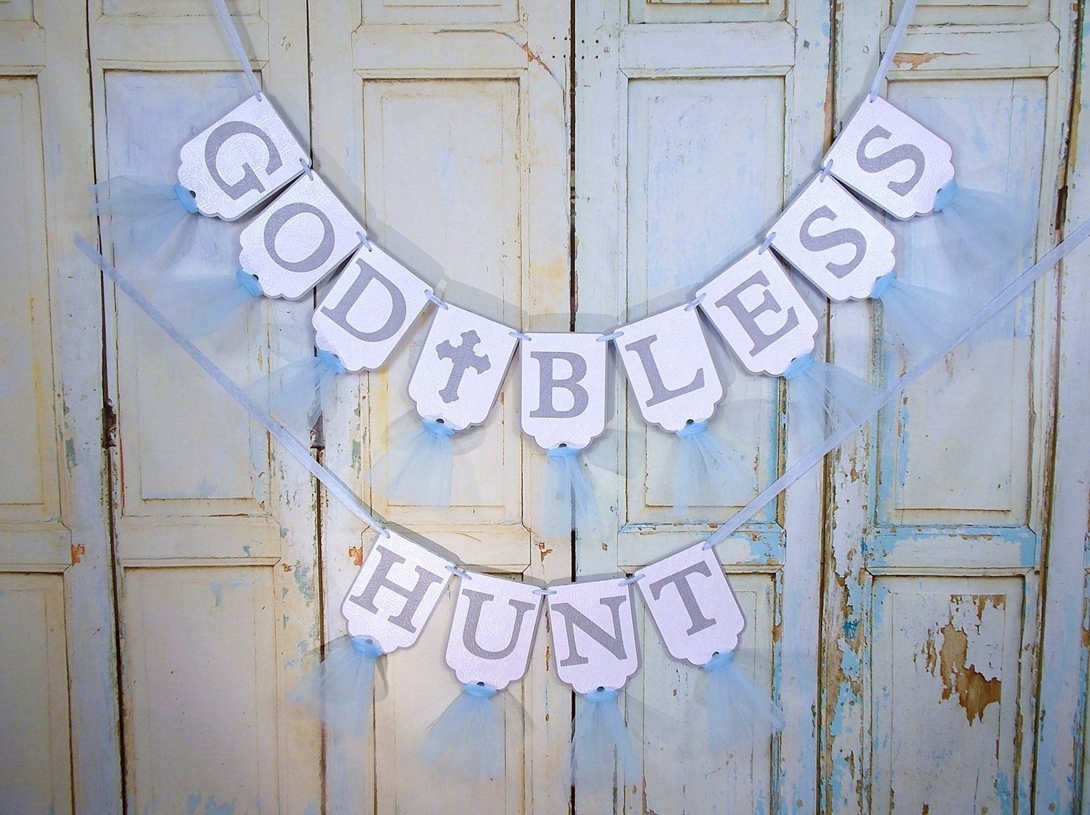 God Bless Banner in Large Size White Blue and Silver Banner | Etsy