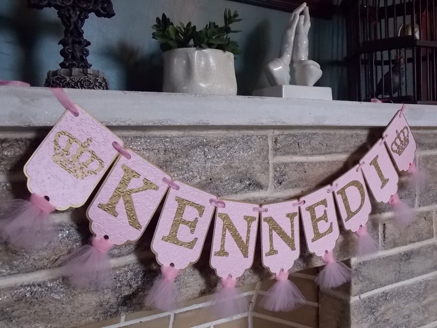 Girl's Name Banner With Crowns Girls Pink and Gold - Etsy