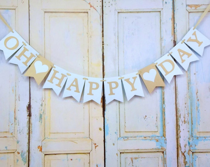 Oh Happy Day Banner With Hearts, Pale Aqua and Gold Banner, Wedding ...