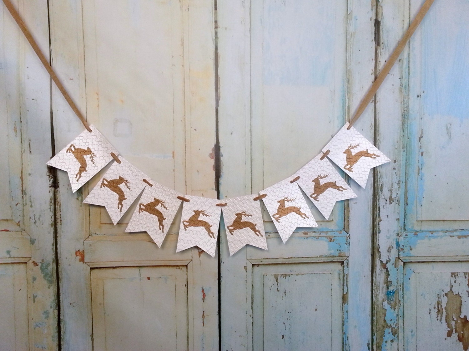 Reindeer Banner Embossed Cream and Gold Banner Christmas - Etsy