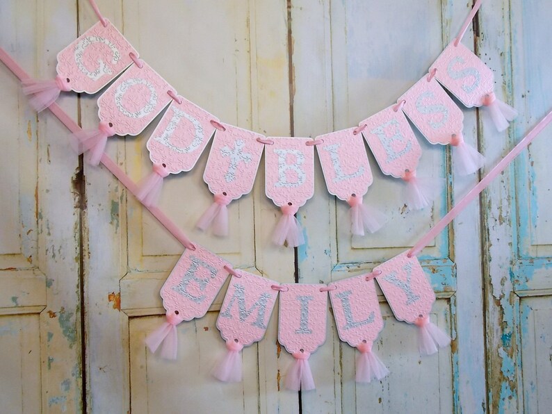 God Bless Baptism Banner in Pink and Silver Christening - Etsy