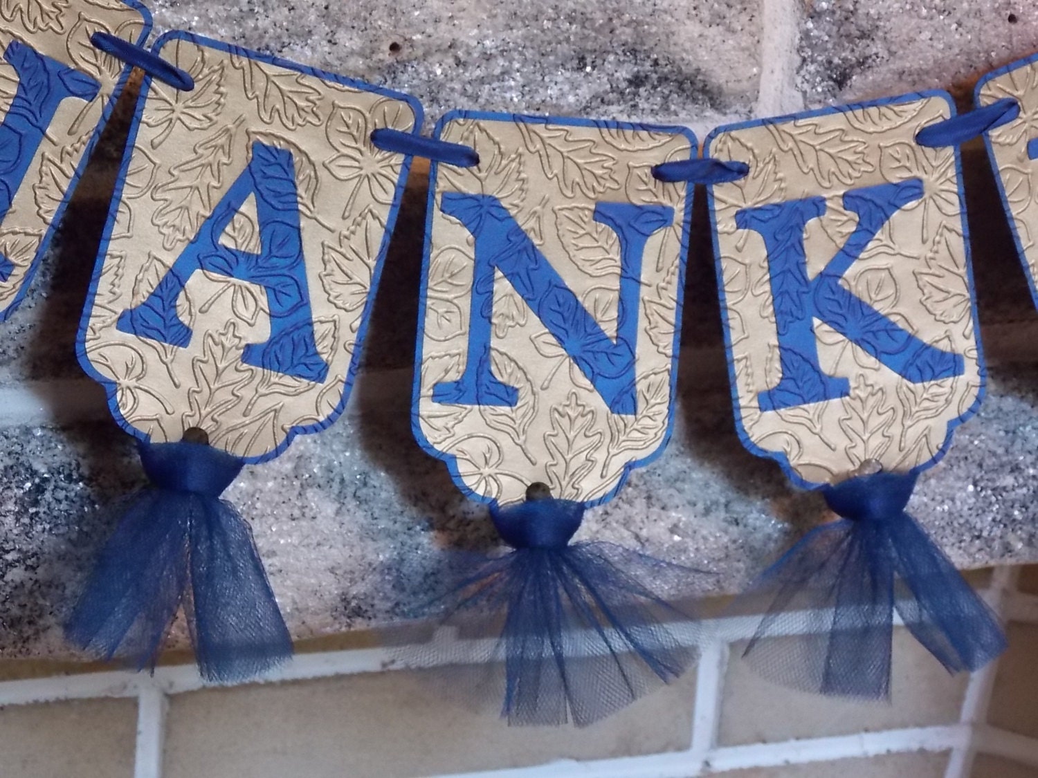 Thankful Banner in Navy Blue and Gold Embossed Banner with | Etsy