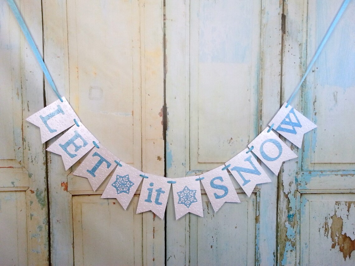 Let It Snow Banner Embossed Blue and White Banner Winter - Etsy