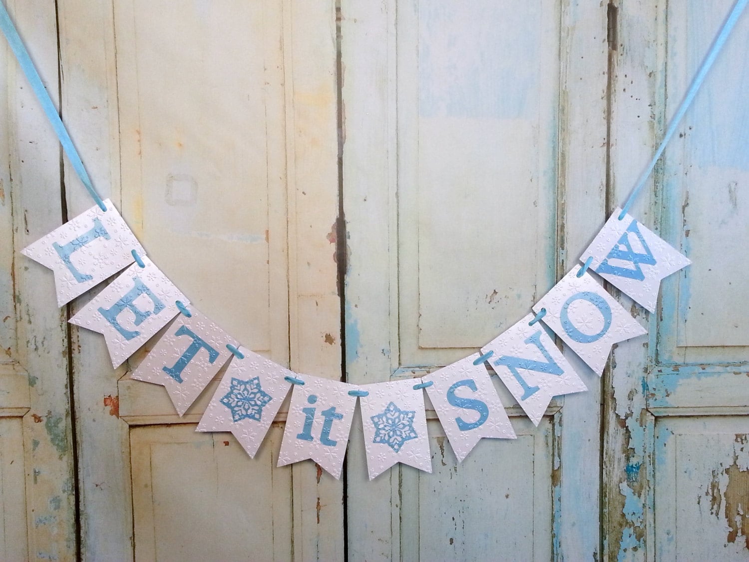 Let It Snow Banner Embossed Blue and White Banner Winter - Etsy