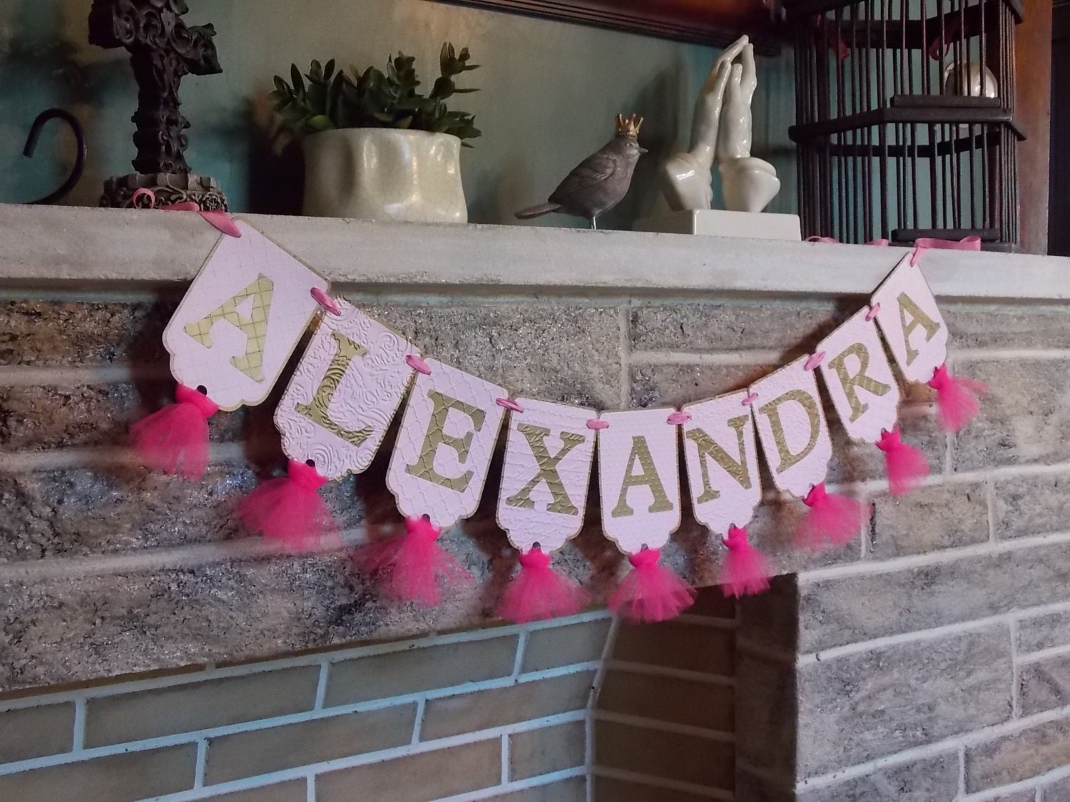 Girls Name Banner Pink and Gold Banner Embossed Banner With - Etsy