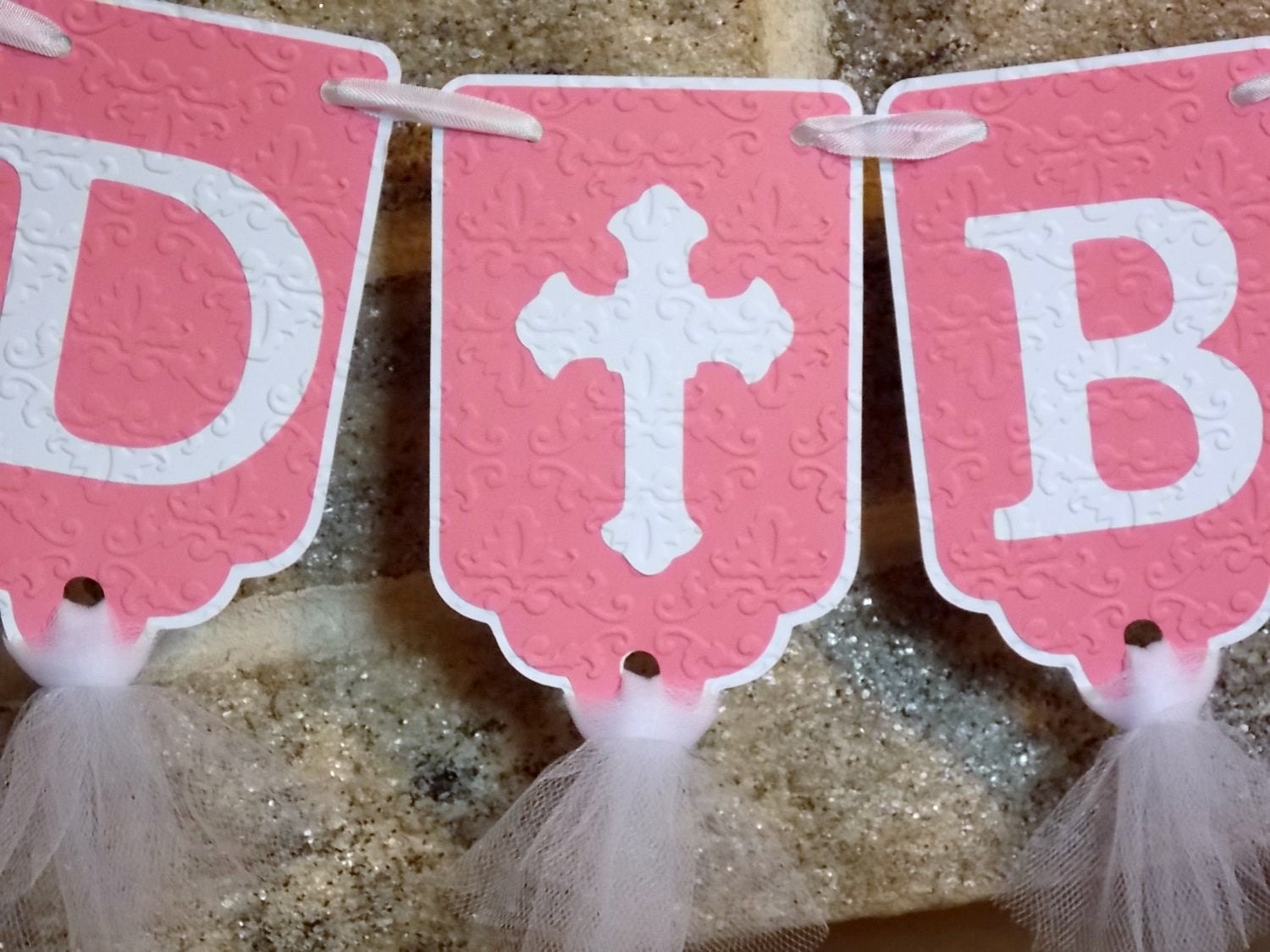 God Bless Banner in Pink and White Christening Decor Baptism - Etsy