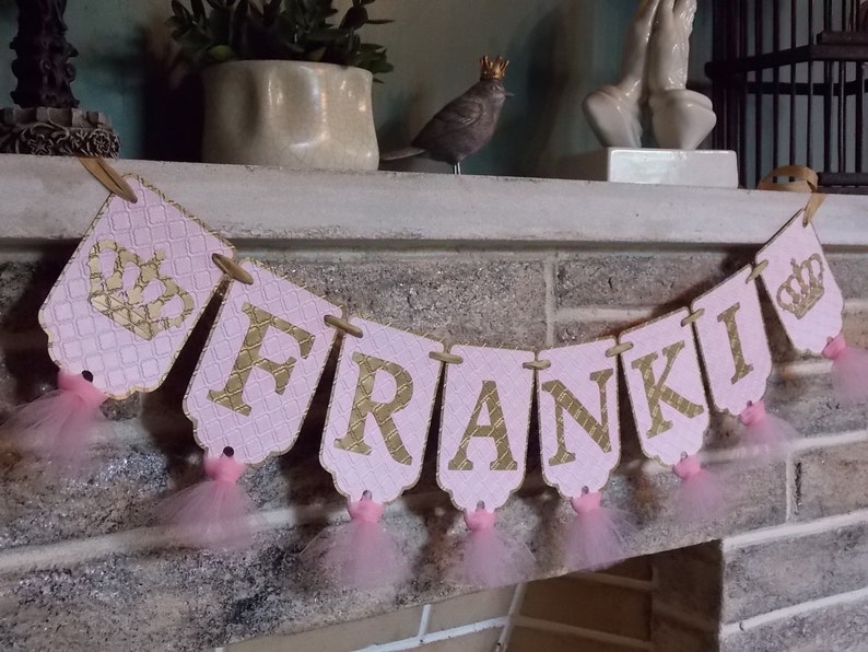 Girl's Custom Name Banner with Crowns Pink and Gold | Etsy