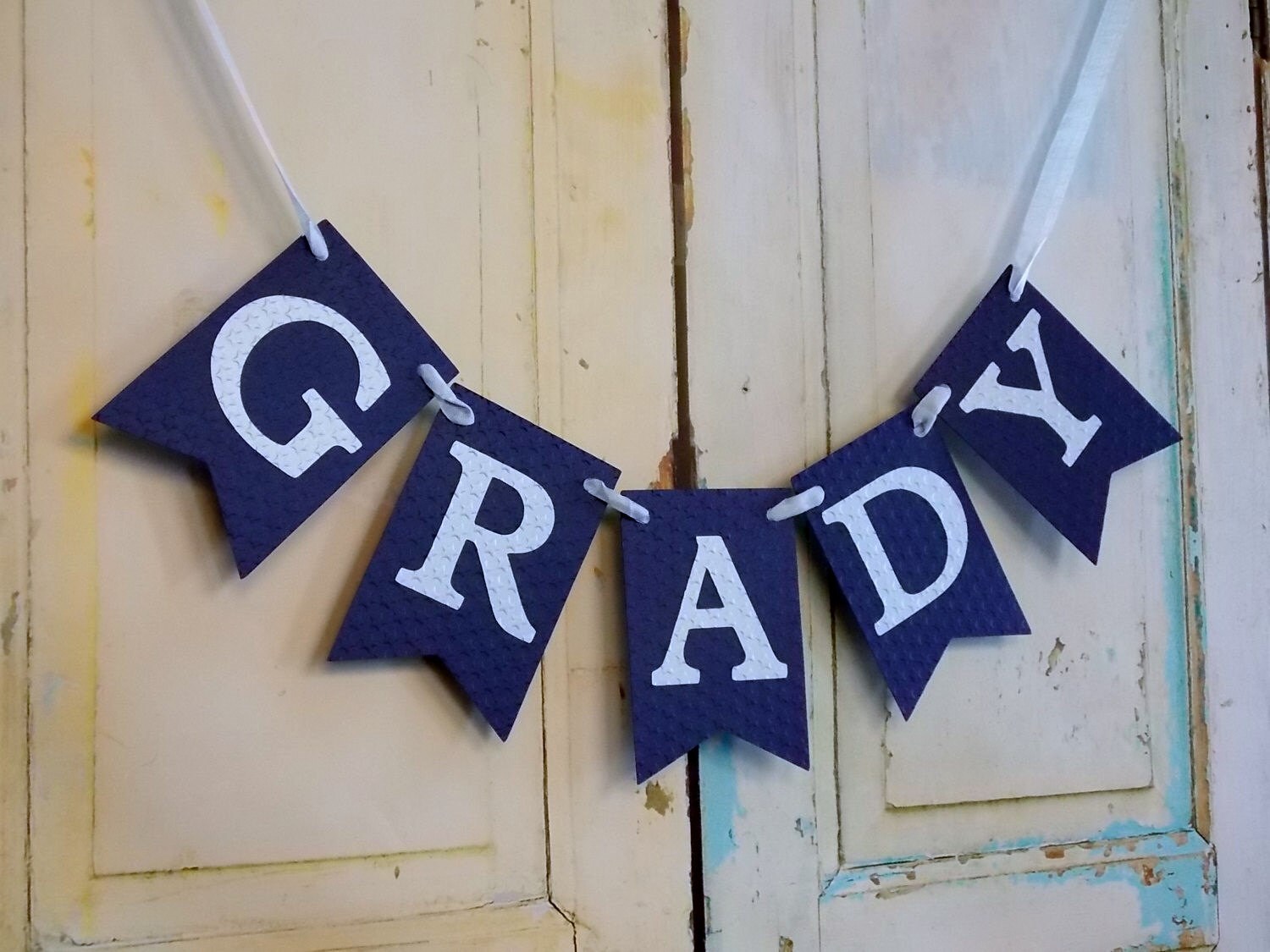 Boy's Name Banner Banner in Light and Navy Blue Embossed - Etsy