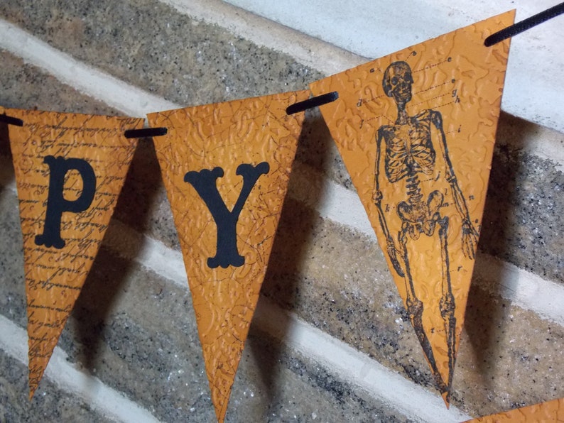 Happy Halloween Banner Stamped Embossed and Distressed, Vintage Style ...