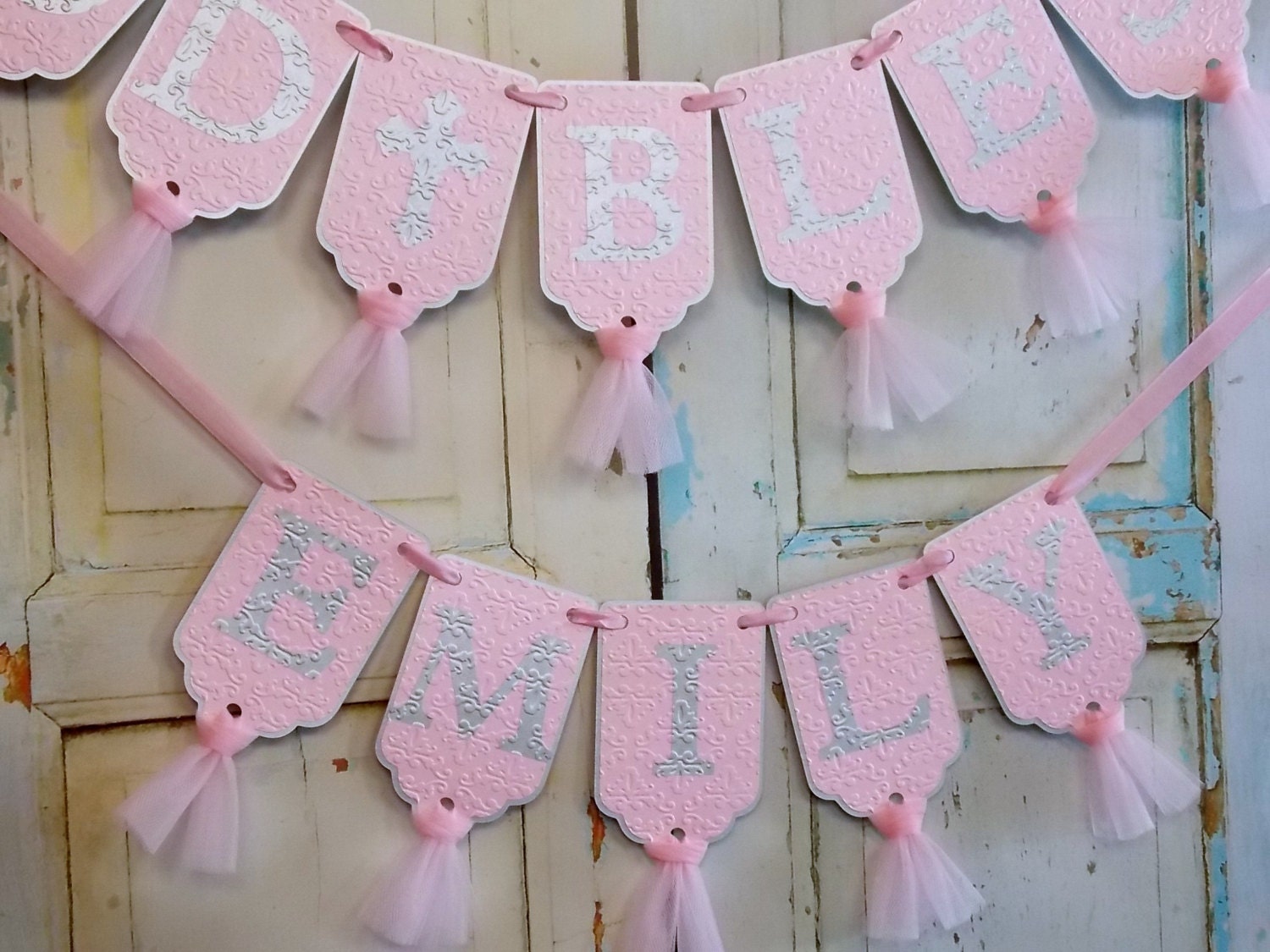 God Bless Baptism Banner in Pink and Silver Christening - Etsy