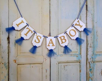 It's A Boy Banner Baby Blue and White Baby Shower | Etsy