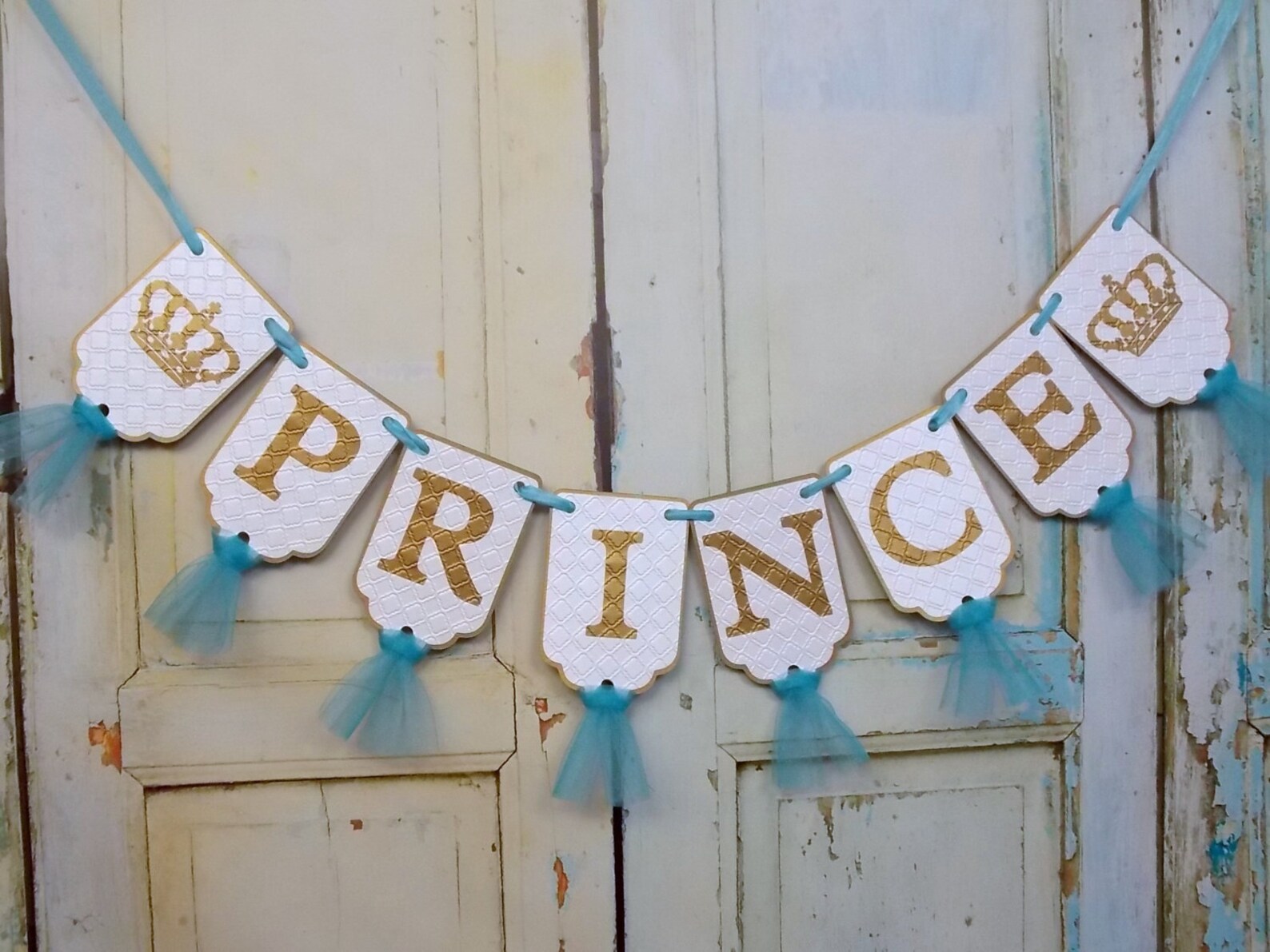 Prince Banner With Crowns White Turquoise and Gold Banner - Etsy
