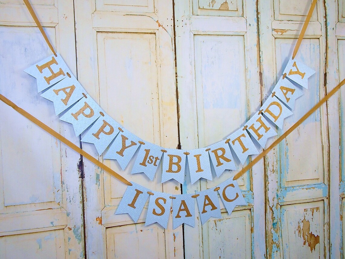 Happy 1st Birthday Banner Blue and Gold Boys Birthday Sign - Etsy