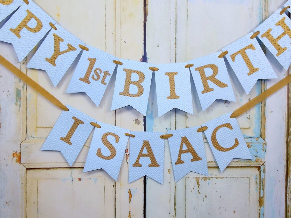 Happy 1st Birthday Banner Blue and Gold Boys Birthday Sign - Etsy