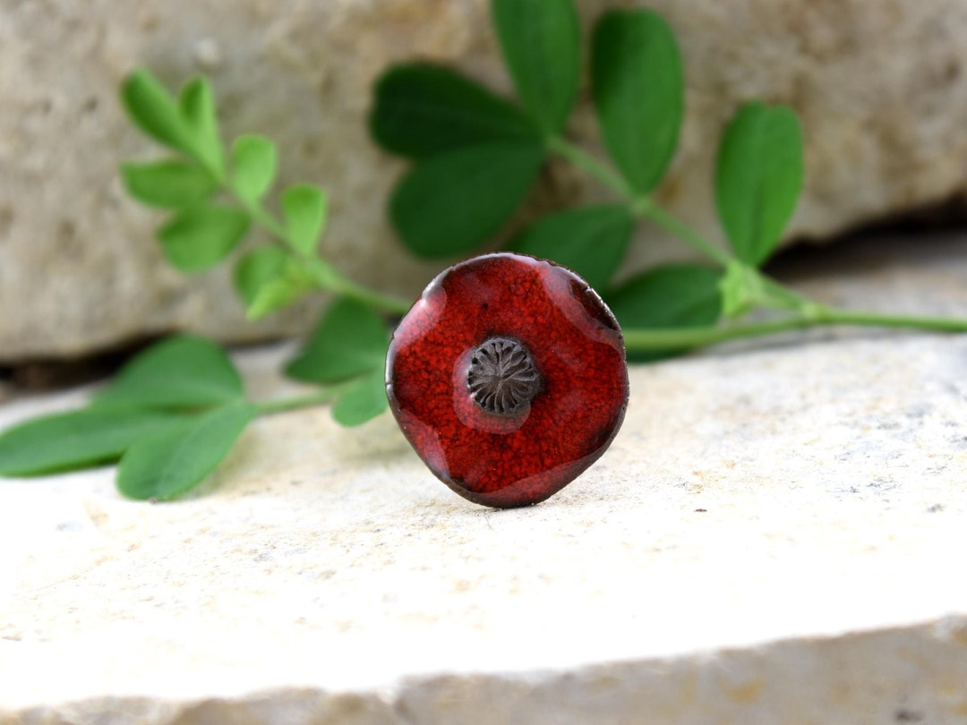 Adjustable Poppy Ring in Black Ceramic and Intense Red Enamel. “small ...
