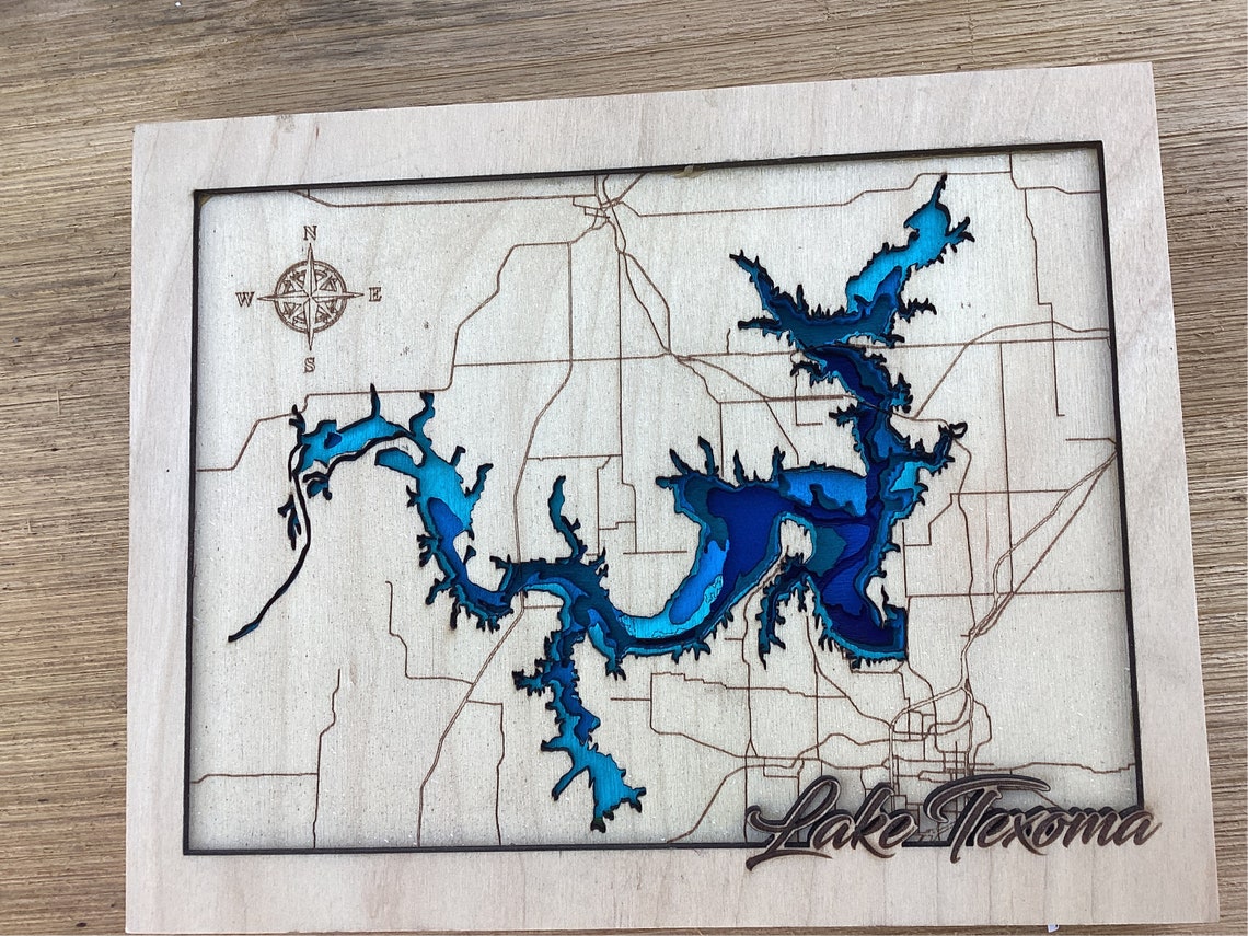Lake Texoma Texas Layered Map - Etsy