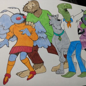 Cryptid Crew Original 9x12 Mothman Bigfoot Scooby Doo Drawing - Etsy