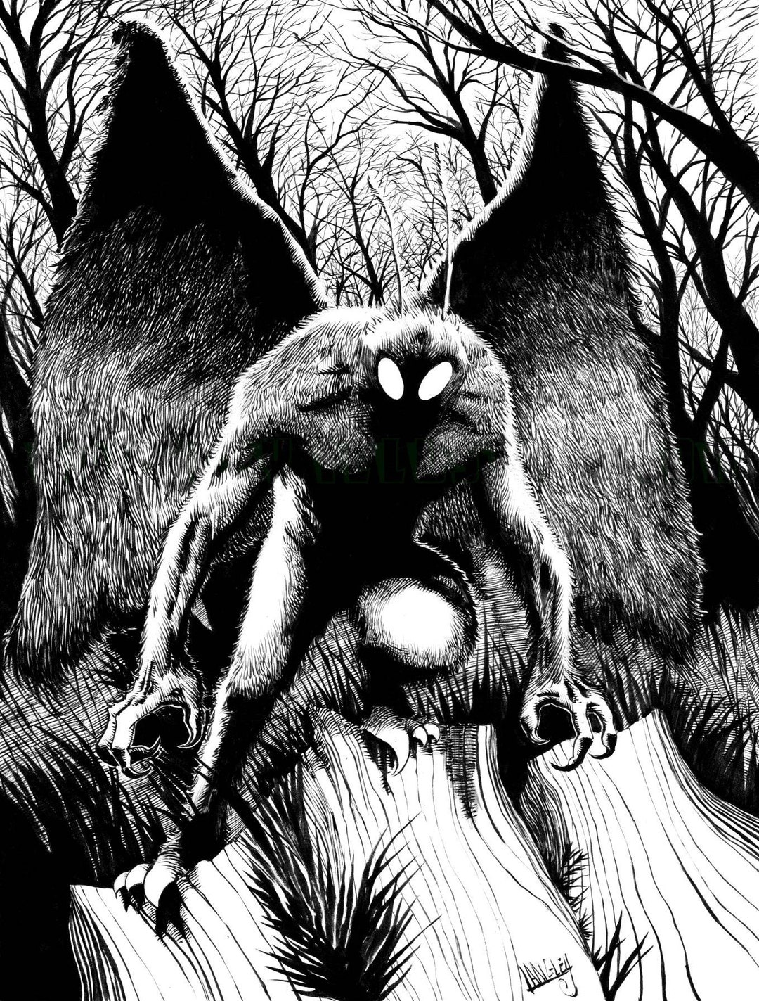 Mothman 11x17 Signed Print Horror Artwork - Etsy