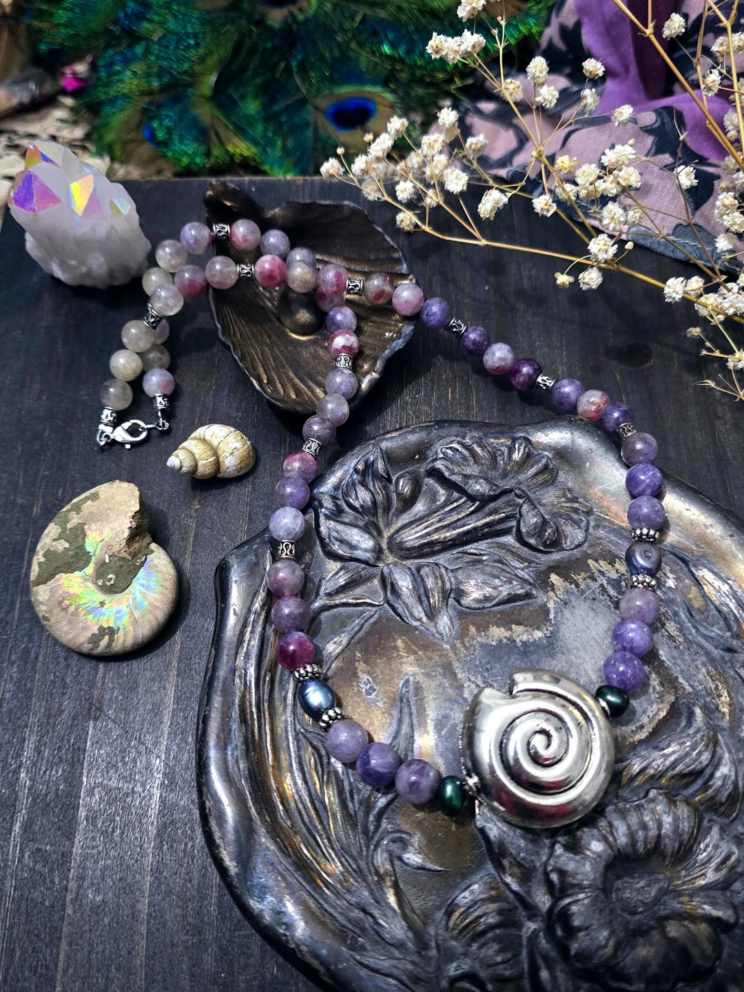 Tidebound Heart • Mystic Spiral Pendant Necklace With Pink Tourmaline ...