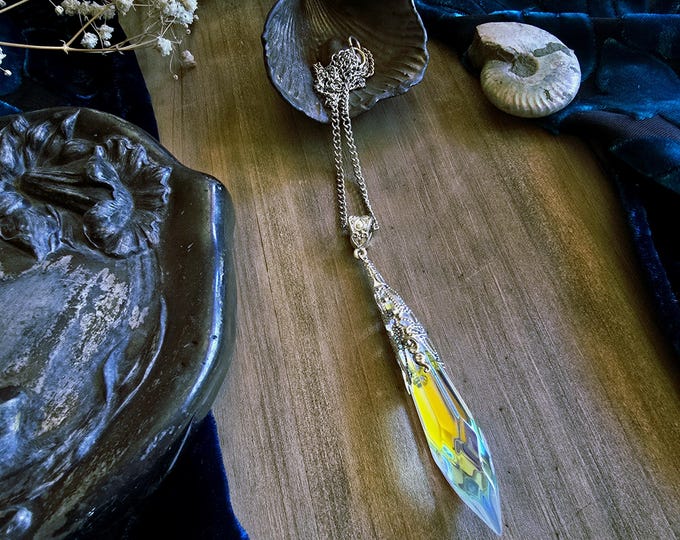 Light • Ethereal Pendulum Chandelier Crystal Glass Prism Necklace - Etsy