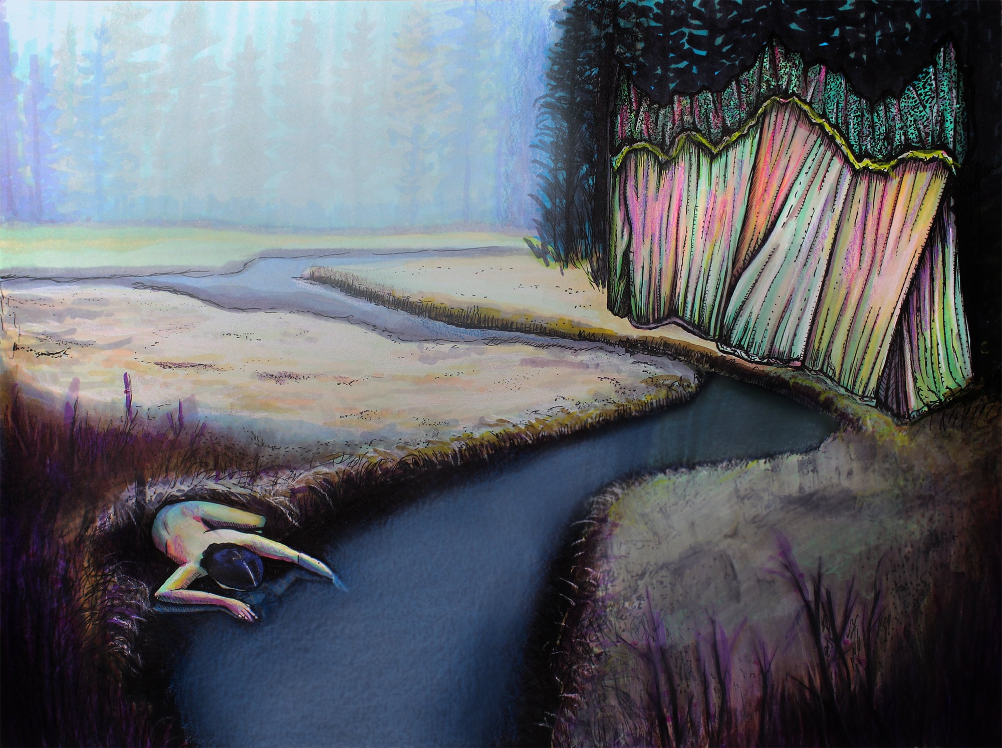 Repose 9x12 Illustration Marker Drawing by Artist Amalia Kouvalis - Etsy