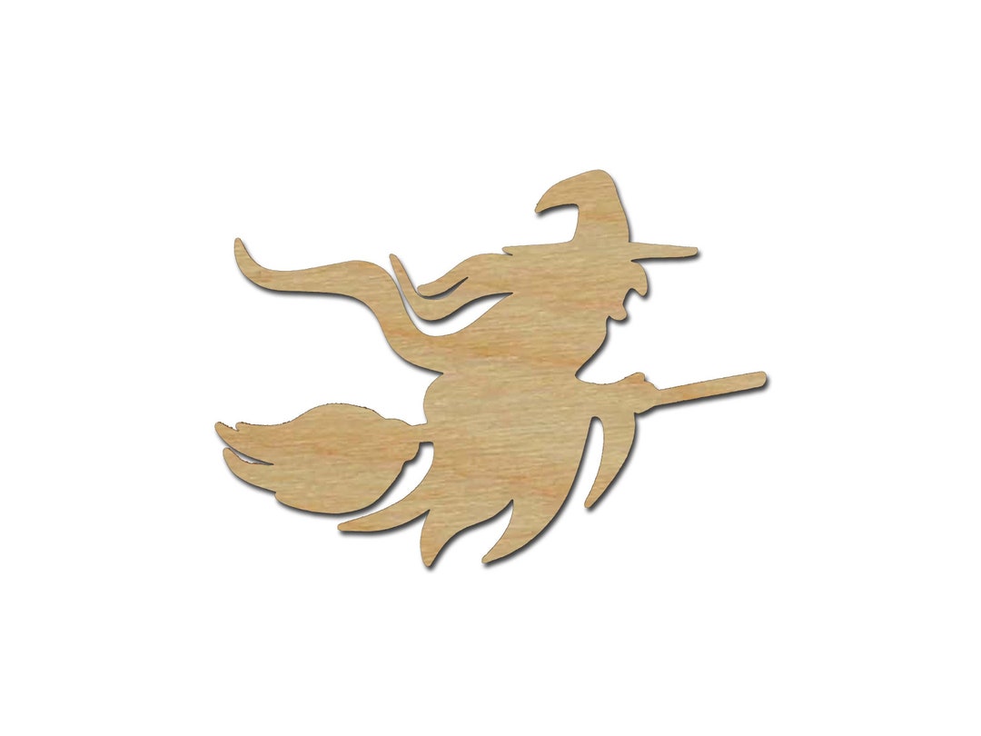 Witch on A Broom Shape Unfinished Wood Halloween Craft Cut Outs Variety ...