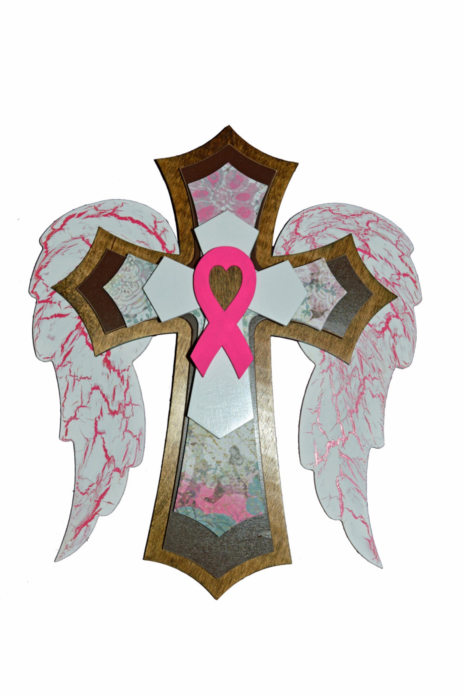 Breast Cancer Cross With Angel Wings Decorative Wall Crosses | Etsy