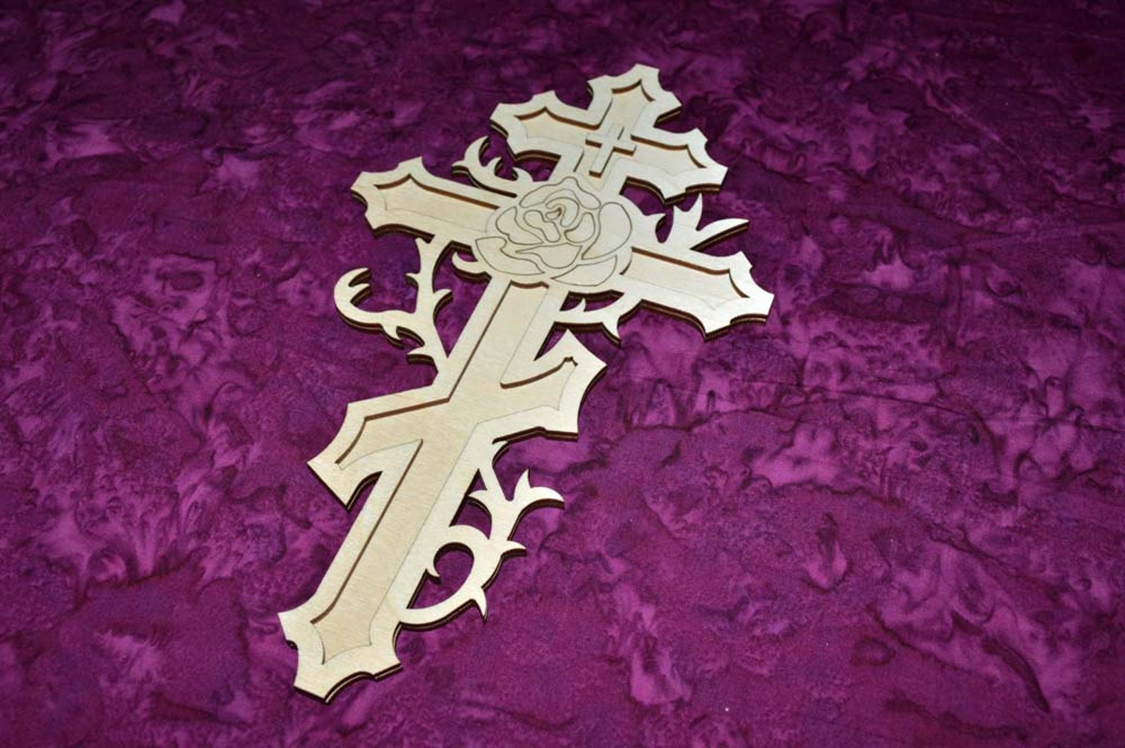 Rose Cross With Flower Inlay Layered Cross Unfinished Wooden - Etsy