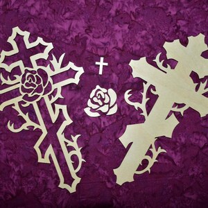 Rose Cross With Flower Inlay Layered Cross Unfinished Wooden Craft ...