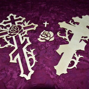 Rose Cross With Flower Inlay Layered Cross Unfinished Wooden Craft ...