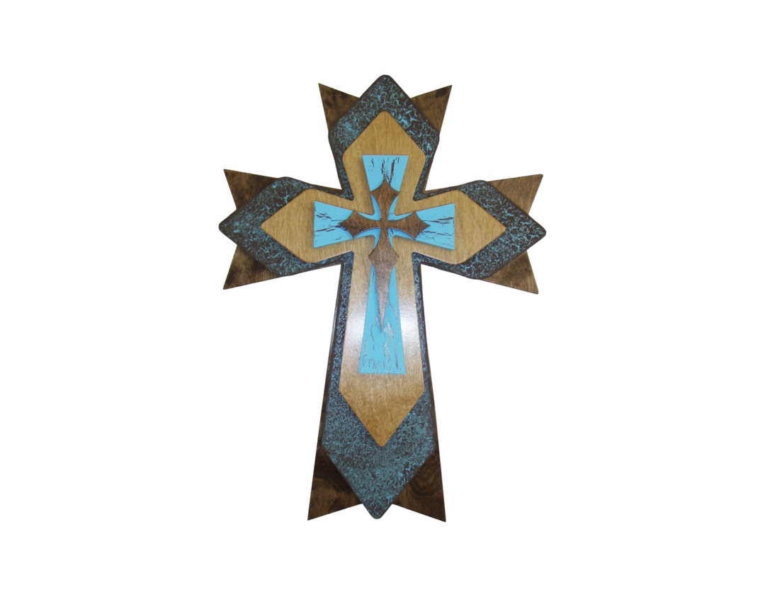 Turquoise Cross Layered Wooden Decorative Wall Crosses 15 Inch Tall - Etsy