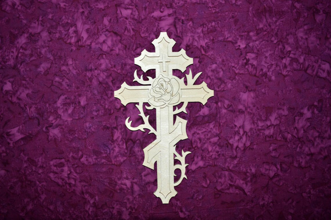Rose Cross With Flower Inlay Layered Cross Unfinished Wooden - Etsy