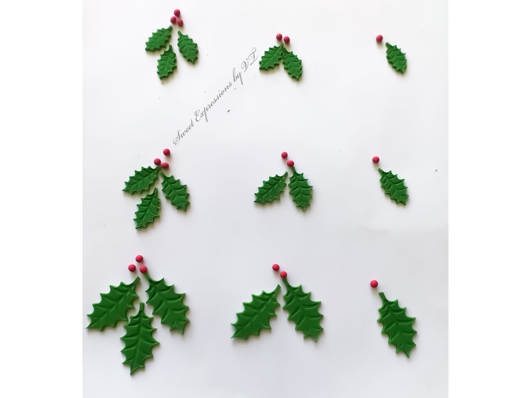 Edible Christmas Holly Leaves and Berries, Different Sizes and Sets ...